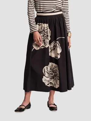 FRANCES VALENTINE Phoebe Floral Cotton Midi Skirt - Navy Multi