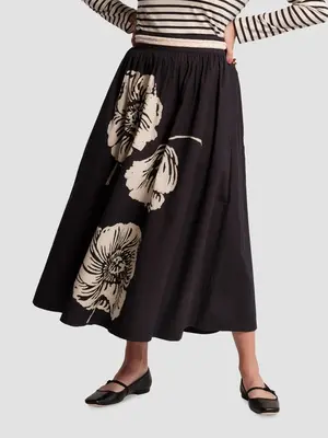 FRANCES VALENTINE Phoebe Floral Cotton Midi Skirt
