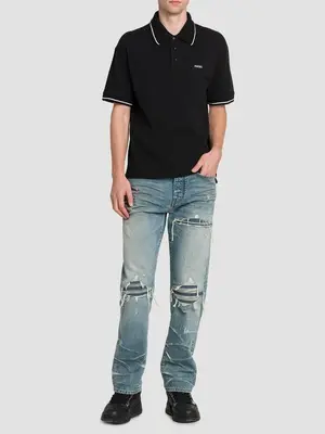 Amiri Logo Cotton Polo Shirt - Black