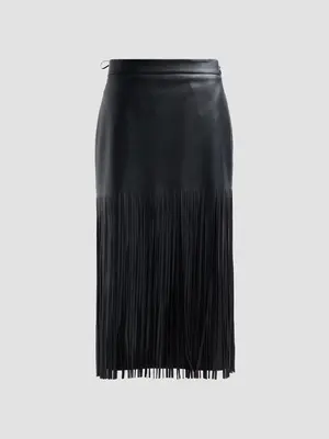 Elie Tahari Kaia Faux-leather Fringed Midi-skirt - Noir