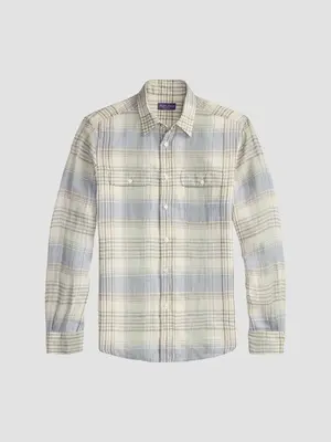 Ralph Lauren Purple Label Plaid Linen Sport Shirt - Infinity Blue