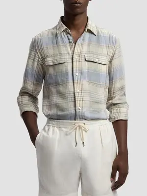 Ralph Lauren Purple Label Plaid Linen Sport Shirt