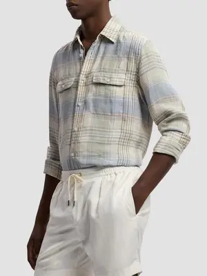 Ralph Lauren Purple Label Plaid Linen Sport Shirt