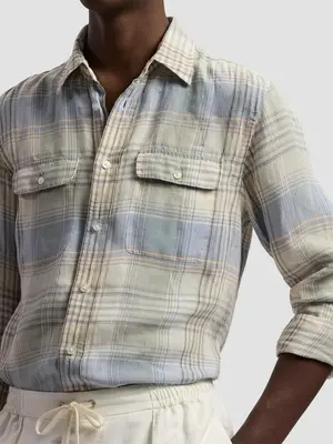 Ralph Lauren Purple Label Plaid Linen Sport Shirt