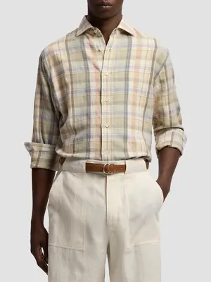 Ralph Lauren Purple Label Plaid Hemp-cotton Shirt
