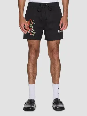 Ksubi Stay Up Embroidered Logo Cotton Fleece Shorts - Black