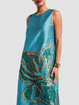 FRANCES VALENTINE Alice Satin Sequin-embellished Floral A-line Midi Dress