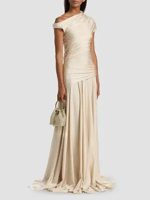 Chiara Boni La Petite Robe Becia Jj Satin Asymmetric Gown - Macadamia
