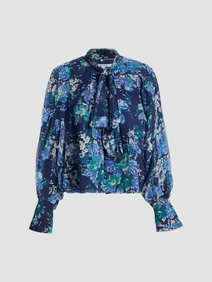Derek Lam 10 Crosby Aderyn Floral Tieneck Blouse - Navy