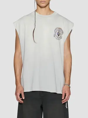 Ksubi Anguish Cut Off Printed Cotton Tank - Grey