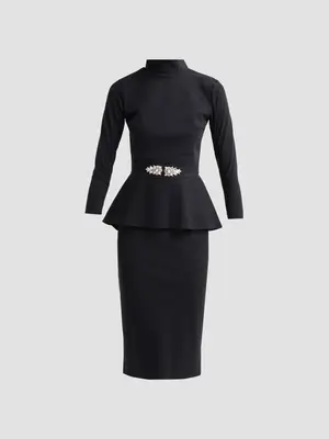 Chiara Boni La Petite Robe Haby Brooch Peplum Sheath Dress - Black