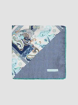 EDWARD ARMAH Printed Silk Pocket Square - Blue