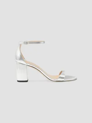 STUART WEITZMAN Nudist Block 75mm Metallic Leather Sandals Silver