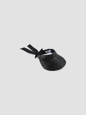 Eugenia Kim Ricky Bow Straw Visor - Black