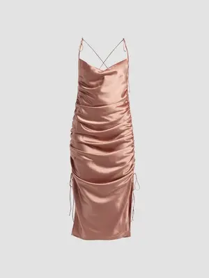 Galvan Yasmine Satin Side-ruched Midi-dress