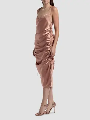 Galvan Yasmine Satin Side-ruched Midi-dress