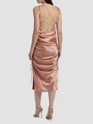 Galvan Yasmine Satin Side-ruched Midi-dress