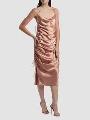 Galvan Yasmine Satin Side-ruched Midi-dress