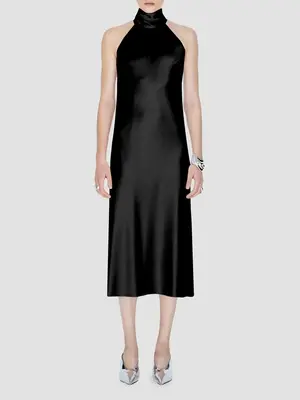 Galvan Sienna Satin Halter Midi-dress - Black