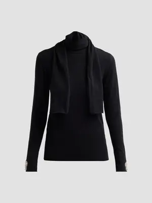 Chiara Boni La Petite Robe Reum Scarf Turtleneck Sweater - Black