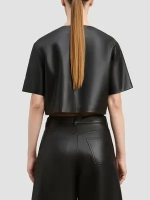 Derek Lam 10 Crosby Billie Paper Leather Short Sleeve Crop Top