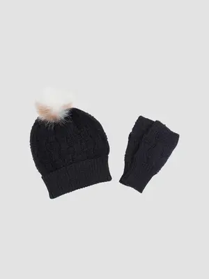 Surell Alpaca Knit Pom-pom Beanie Hat - Black