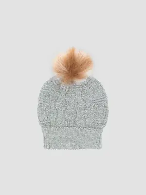 Surell Alpaca Knit Pom-pom Beanie Hat Grey