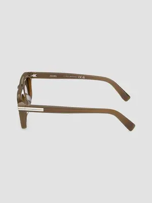 Zegna 55mm Rectangular Sunglasses - Brown Grey