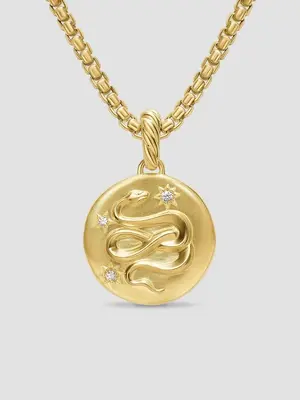 David Yurman Snake Amulet In 18k Yellow Gold With Diamonds, 18.8mm