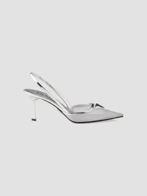 Prada Mesh Fabric Slingback Pumps - Silver