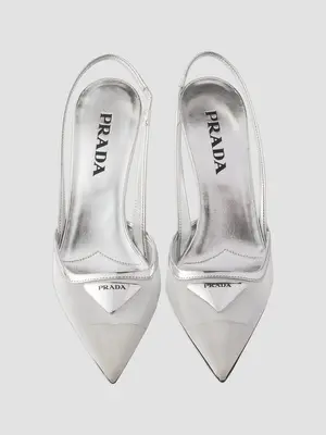 Prada Mesh Fabric Slingback Pumps - Silver