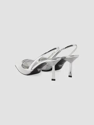 Prada Mesh Fabric Slingback Pumps - Silver