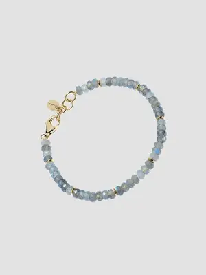JAN LESLIE 18k Yellow Gold & Faceted Beaded Stretch Bracelet - Labradorite