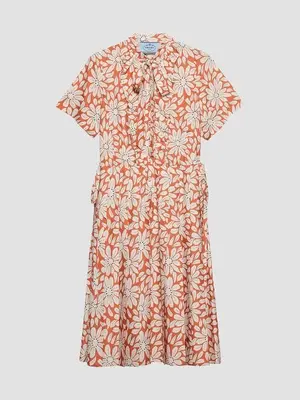 Prada Printed Pleated Pongé Dress