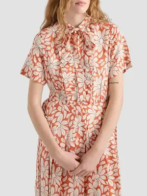Prada Printed Pleated Pongé Dress