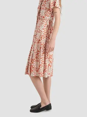 Prada Printed Pleated Pongé Dress
