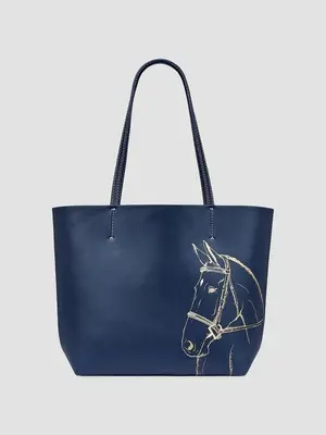 Gigi New York Melissa Bamber X Hunter Horse-embossed Leather Tote Bag - Navy