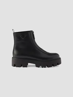 Prada Leather Zipper Booties - Black