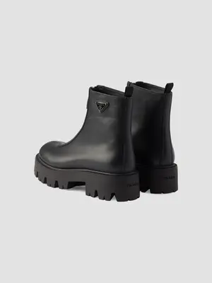 Prada Leather Zipper Booties - Black