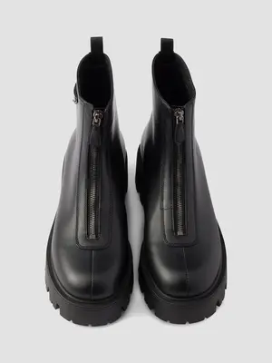 Prada Leather Zipper Booties - Black