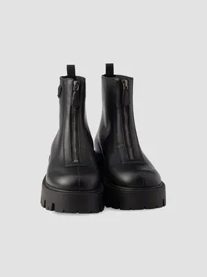 Prada Leather Zipper Booties - Black