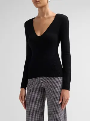 Chiara Boni La Petite Robe Neon Plunging V-neck Sweater - Black