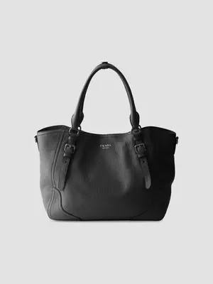 Prada Large Leather Tote Bag - Black