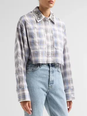 Ksubi Balter Embellished Plaid Cotton Crop Shirt