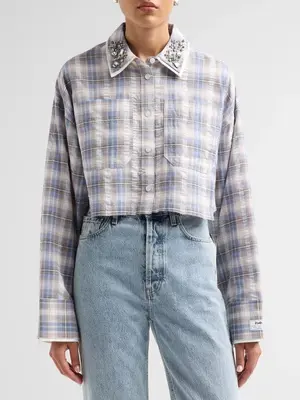 Ksubi Balter Embellished Plaid Cotton Crop Shirt