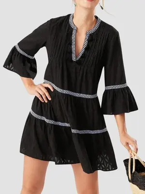 Tommy Bahama Embroidered Tassel Cotton Tunic Dress