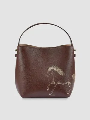 Gigi New York Melissa Bamber X : The Equestrian Edition Graceful Horse Selena Leather Bucket Bag - Brown