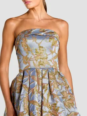Mac Duggal Floral Brocade Midi-dress - Periwinkle Multi