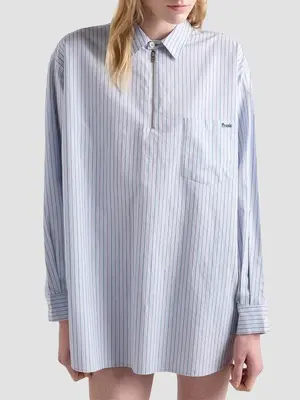 Prada Striped Cotton Shirt With Half-zipper - Blue