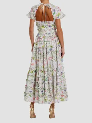 Mac Duggal Floral Ruffle Open-back Cocktail Dress